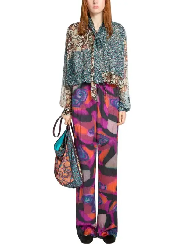 Dries Van Noten Elasticated Moiré Print Straight-leg Trousers - Pink