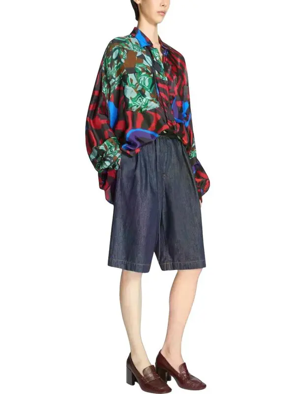 Dries Van Noten Wide Leg Belted Denim Shorts - Blue
