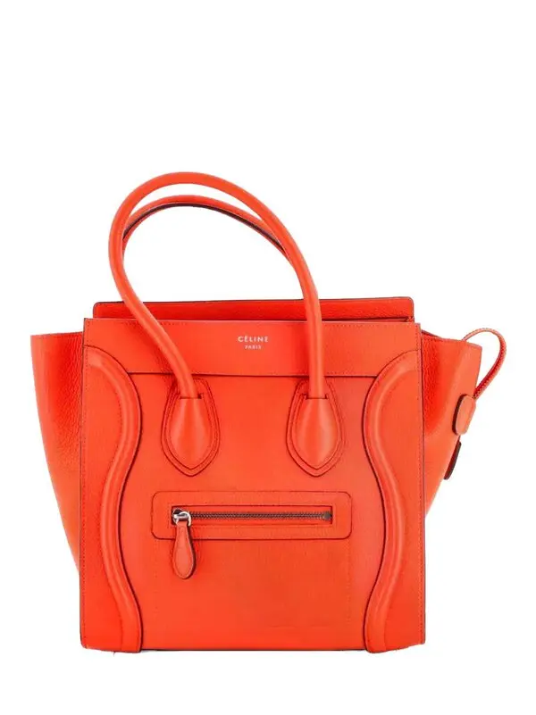 Celine Luggage Bag Grainy Leather Micro Tote Bag - Orange