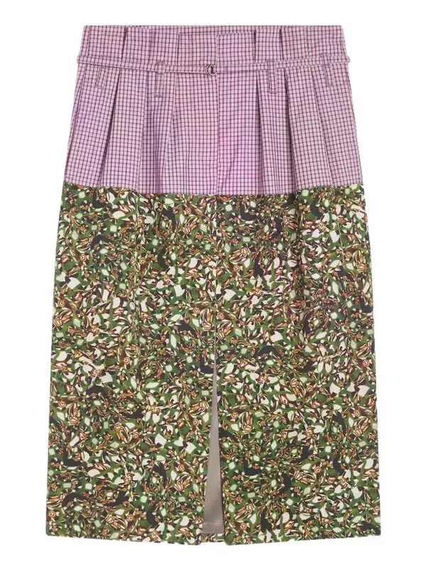 Dries Van Noten Belted Contrast Skirt - Green