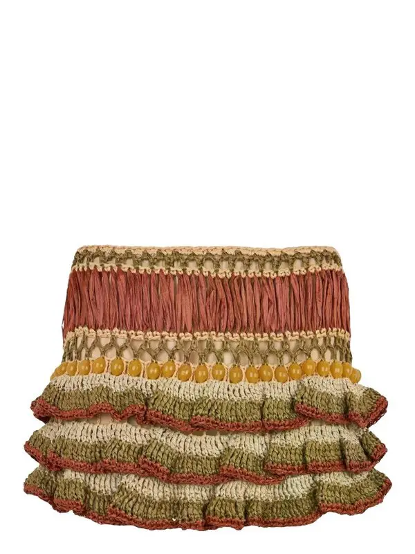 Alberta Ferretti Ruffled Bead-embellished Mini Skirt - Neutrals