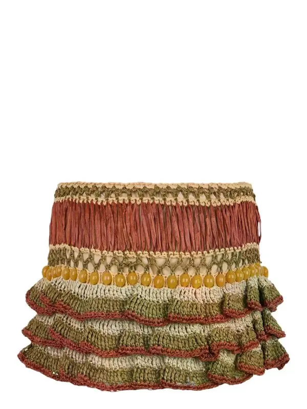 Alberta Ferretti Ruffled Bead-embellished Mini Skirt - Neutrals