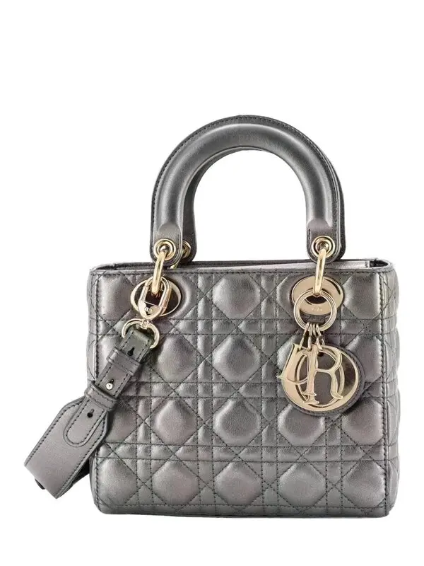 Dior Lady Bag Metallic Cannage Quilt Leather Shoulder Bag - Silver