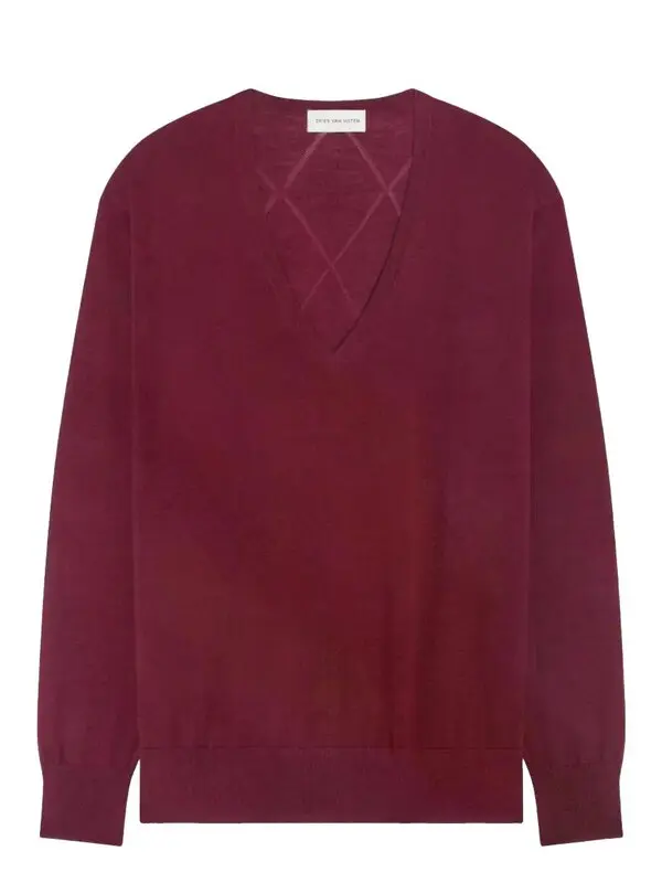 Dries Van Noten Merino Wool V-neck Sweater - Red