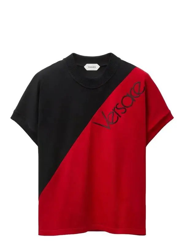 Versace Logo-embroidered Colour-block T-shirt - Red