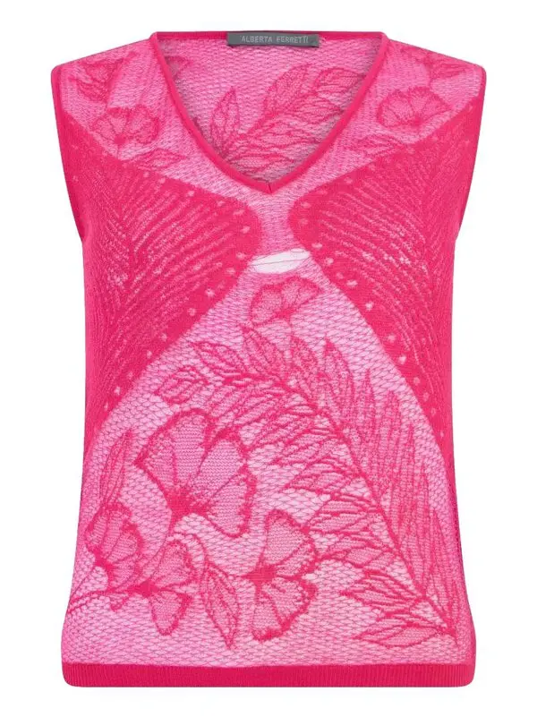Alberta Ferretti Sleeveless V-neck Knit Top - Pink