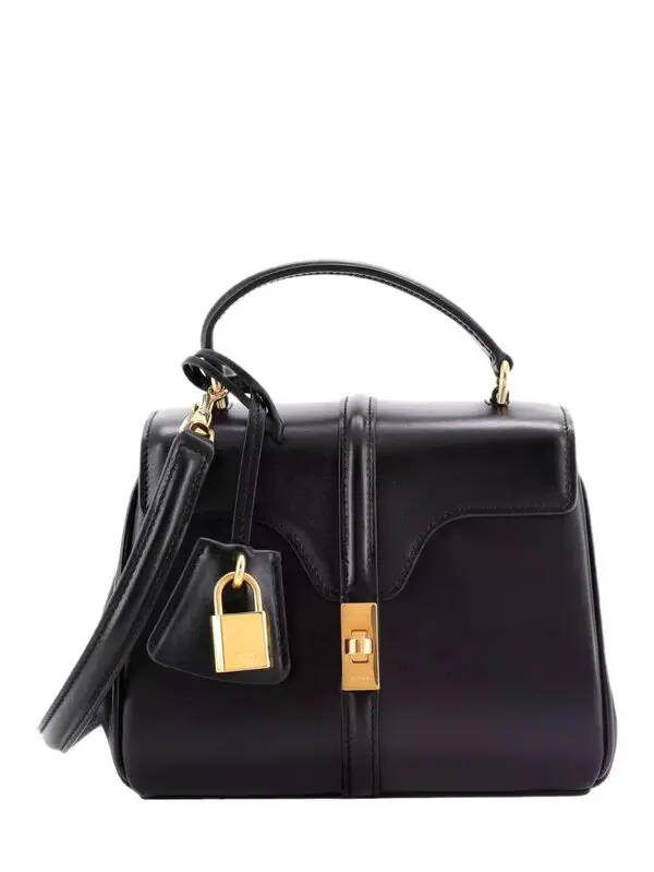 Celine 16 Top Handle Bag Smooth Calfskin Mini Satchel - Black