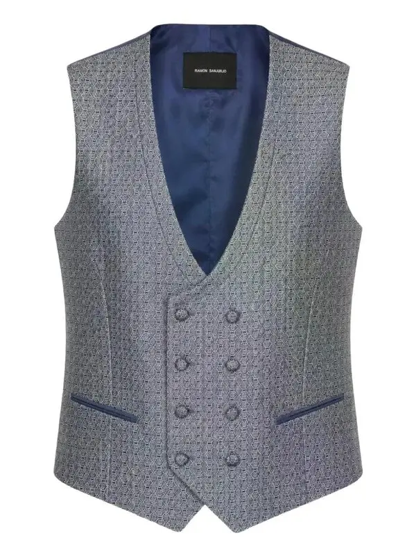 RAMON SANJURJO Geometric Pattern Double-breasted Waistcoat - Grey