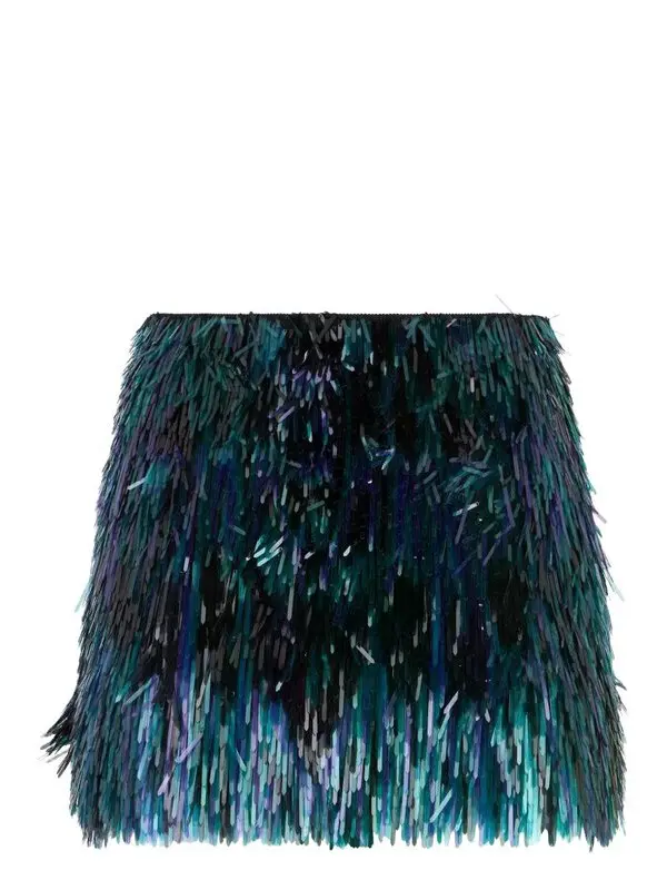 Alberta Ferretti Fringe Detail Mini Skirt - Blue