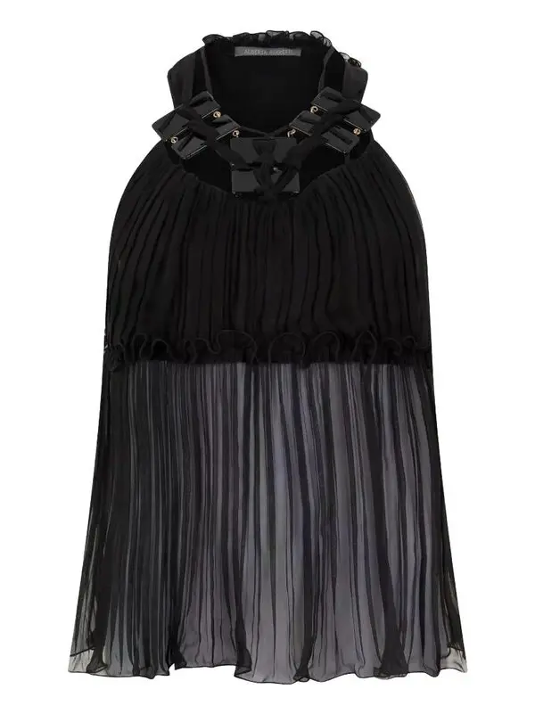 Alberta Ferretti Ruffled Pleated Halter Neck Top - Black