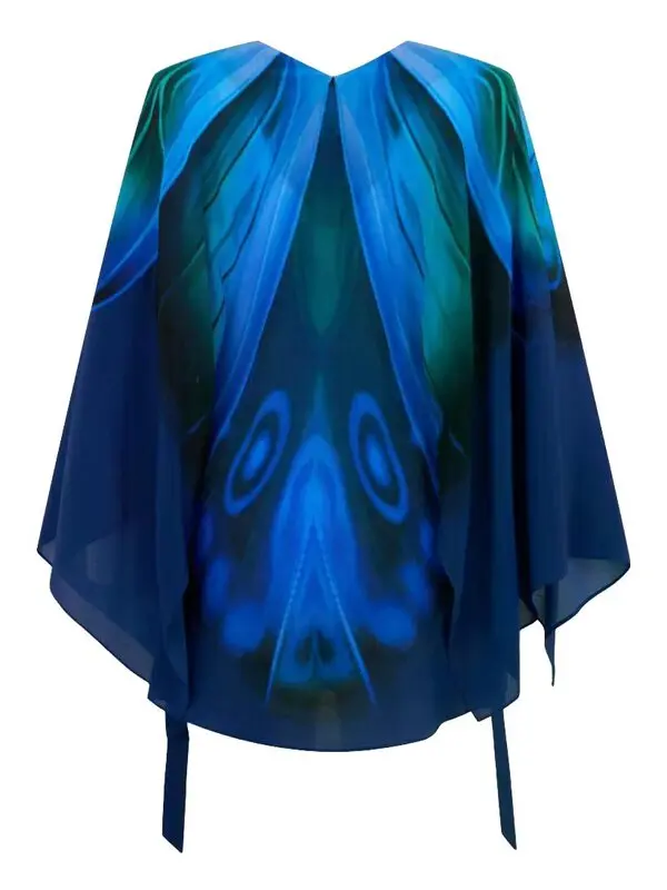 Alberta Ferretti V-neck Butterfly Print Silk Chiffon Blouse - Blue