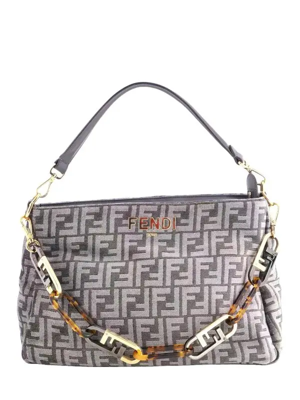Fendi O'lock Zip Shoulder Bag Zucca Chenille Hobo Bag - Grey