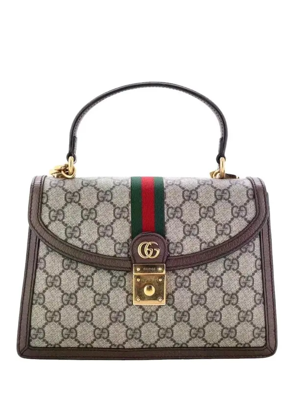 Gucci Ophidia Flap Top Handle Bag Gg Coated Canvas Small Satchel - Brown