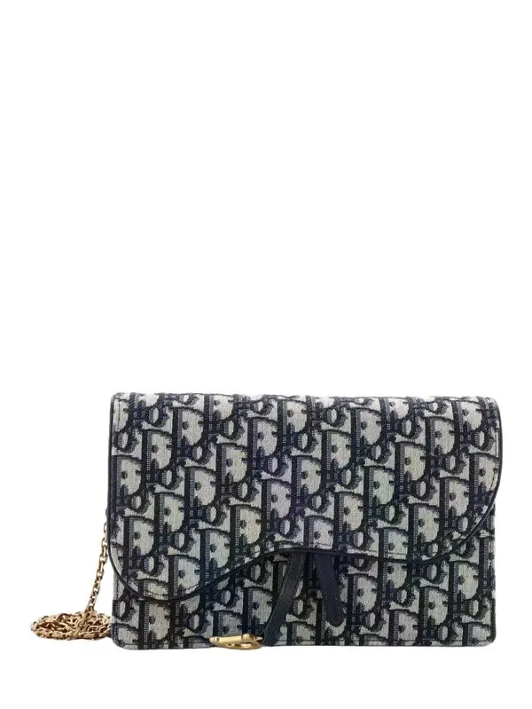 Dior Saddle Chain Oblique Canvas Clutch Bag - Blue