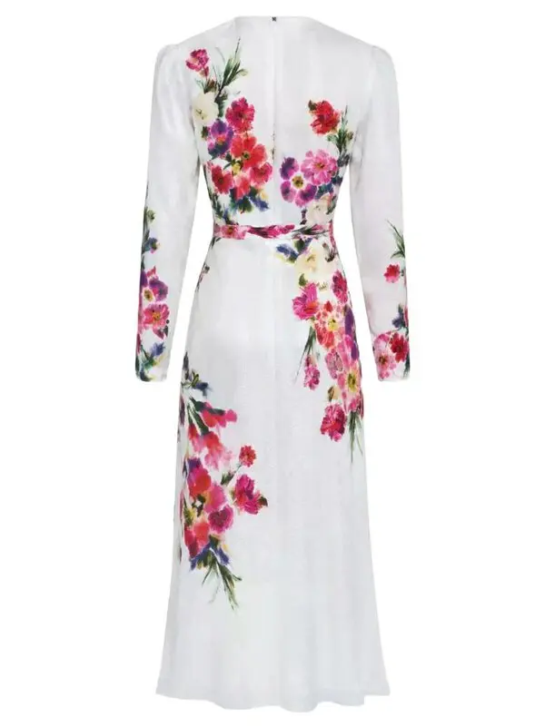 Saloni Claudia Floral-print Silk Midi Dress - White