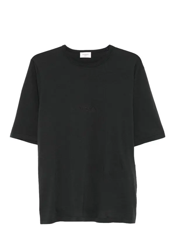 Saint Laurent Logo Cotton T-shirt - Black