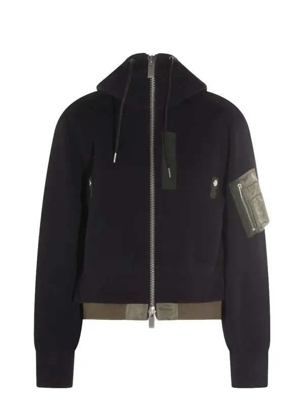 Sacai Nylon And Cotton Hoodie - Blue