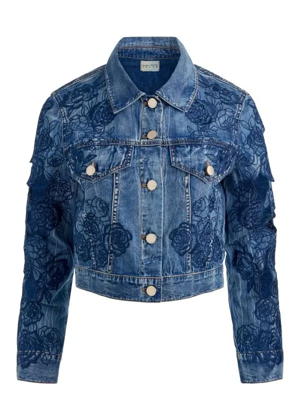 Alice + Olivia Embroidered Denim Jacket - Blue