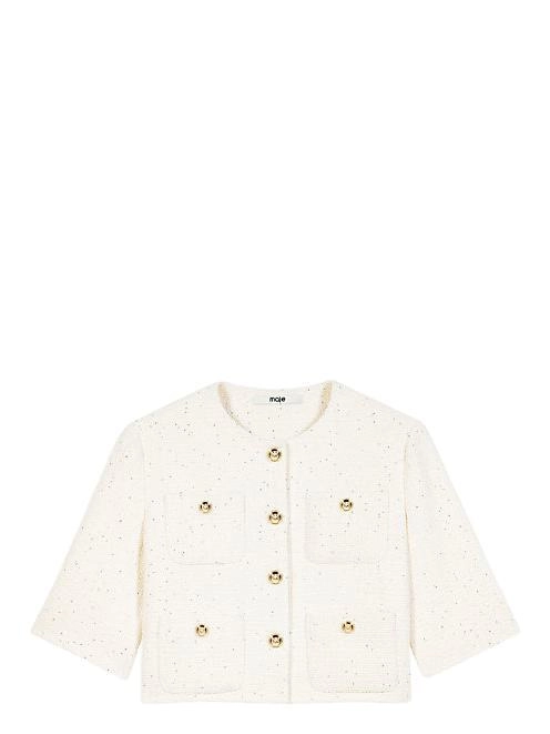Maje Short-sleeve Cropped Tweed Jacket - Ecru