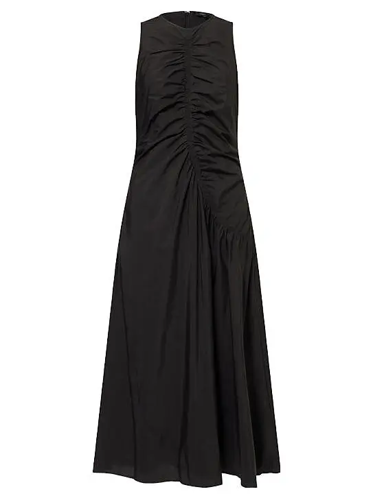Theory Asymmetric Ruched Cotton Tank Dress - Black