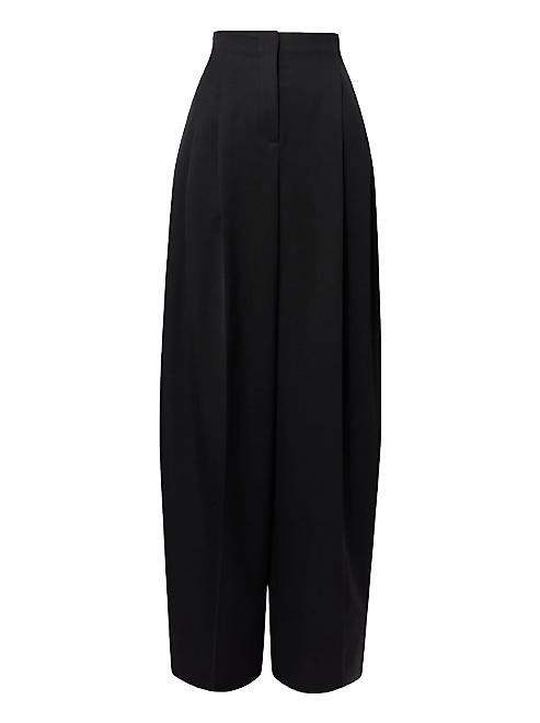 MUGLER Pleated Wide-leg Wool Trousers - Black