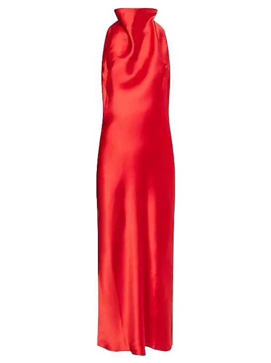 PRETTY LAVISH Halterneck Satin Maxi Dress - Red