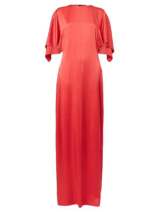 Stella McCartney Handkerchief Sleeve Satin Maxi Dress - Tomato