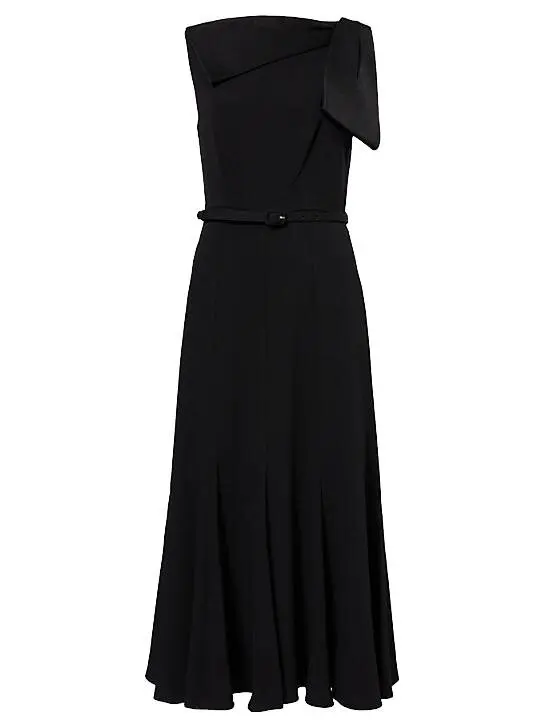 Roland Mouret Asymmetrical Bow Belted Crepe Midi Dress - Black