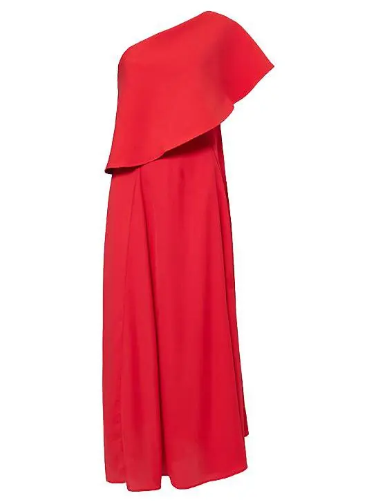 PRETTY LAVISH Draped Asymmetric Crepe Maxi Dress - Red