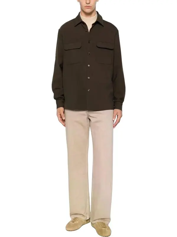 Sandro Button-up Flap-pocket Shirt - Brown
