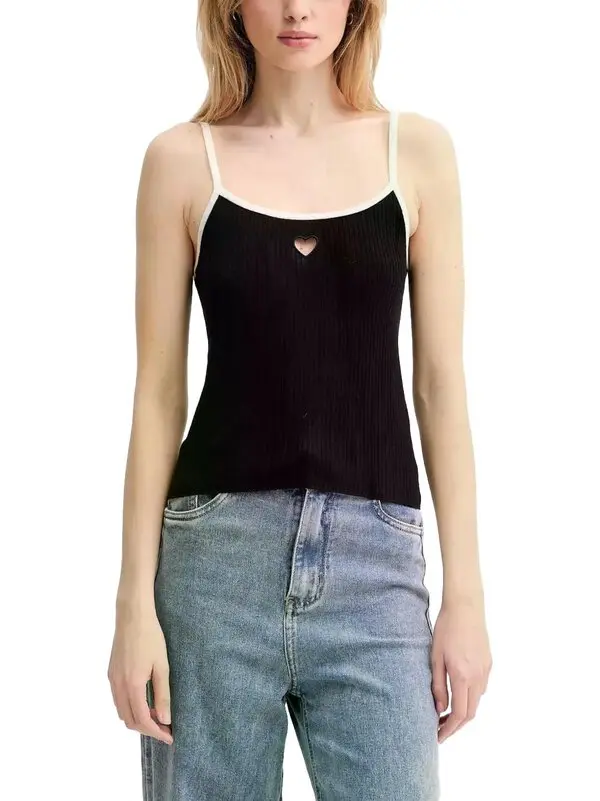 From Future Ribbed Heart Detail Top - Black
