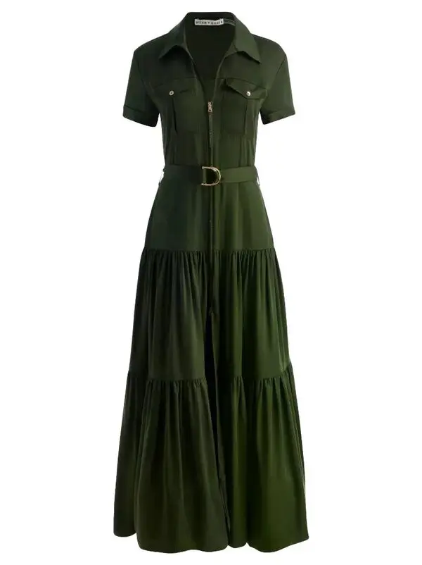 Alice + Olivia Tiered Utility Maxi Shirt Dress - Green