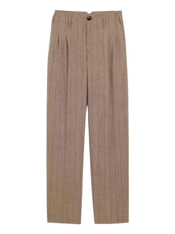 AMI Paris Striped Wool Two-pleat Trousers - Brown