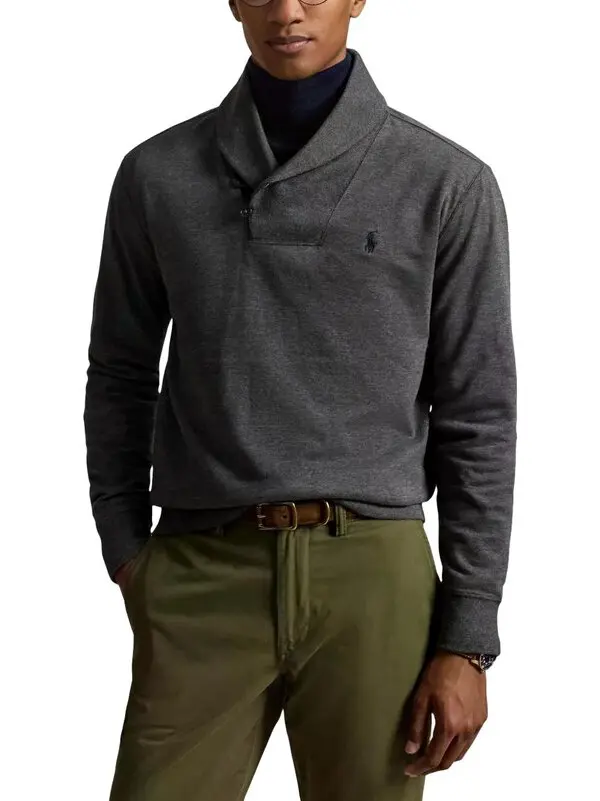 Polo Ralph Lauren Shawl Collar Embroidered Pony Sweater - Grey