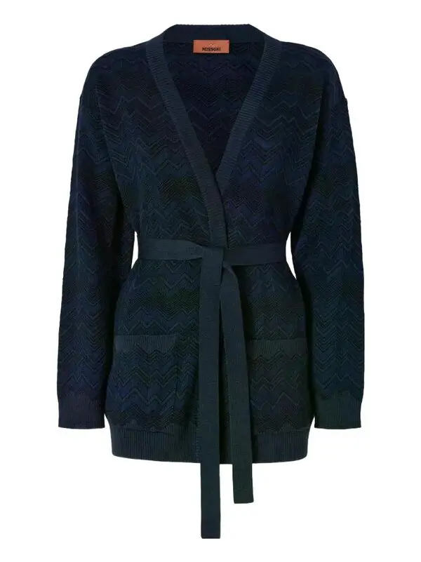 Missoni Zigzag-knit Belted Cardigan - Blue