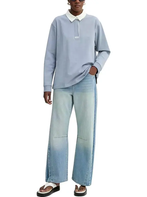 Munthe Long-sleeve Polo Top With Button Placket - Blue