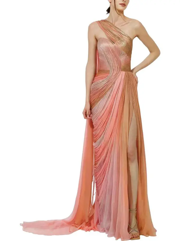 IRIS SERBAN Alicia One-shoulder Pleated Maxi Dress - Pink