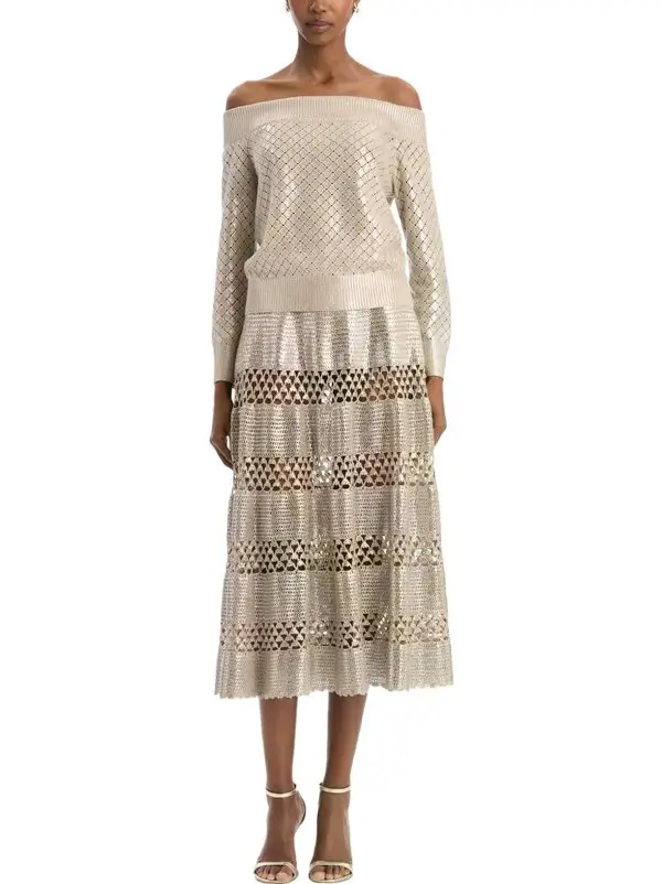 Oscar De La Renta Silver Foil Off-shoulder Pullover - Neutrals
