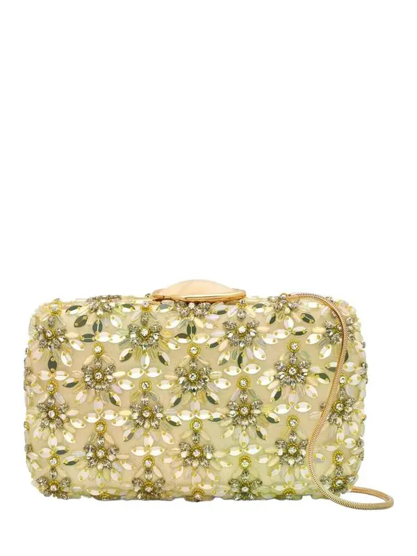 Oscar De La Renta Embroidered Floral Sequin Clutch Bag - Neutrals