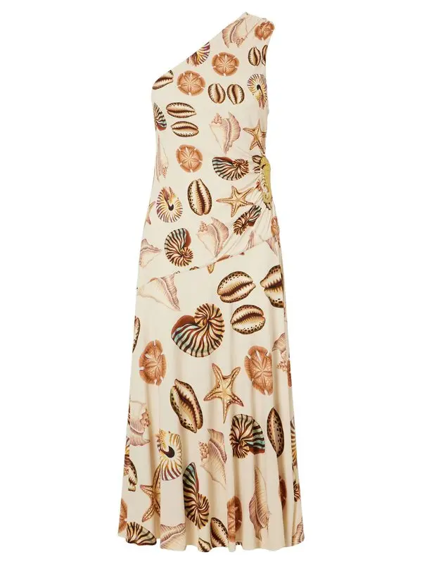 Farm Rio Embellished One-shoulder Printed Midi Dress - Neutrals