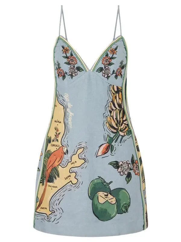 Farm Rio Beaches Path Printed Linen Mini Dress - Multi