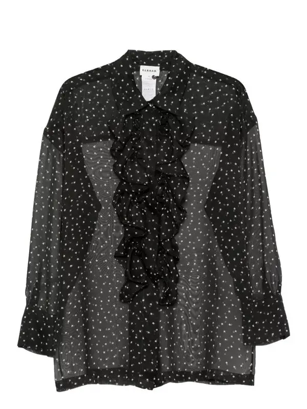 P.a.r.o.s.h Star Print Ruffled Semi-sheer Shirt - Black