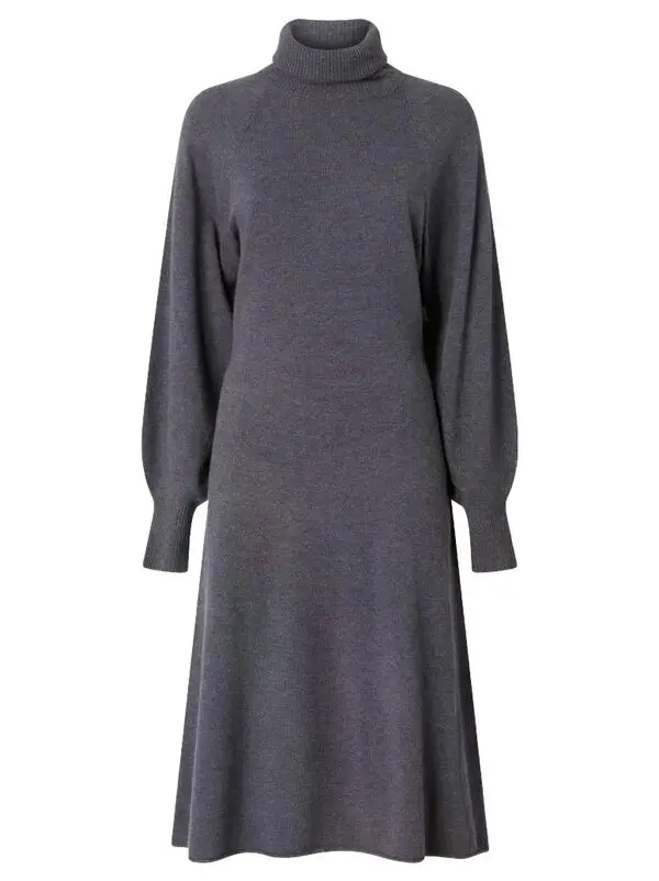 Pinko Roll Neck Balloon Sleeve Midi Dress - Grey