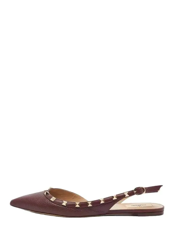 Valentino Garavani Rockstud Burgundy Leather Slingback Pumps - Red