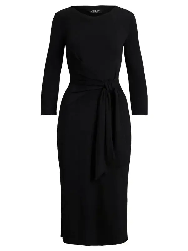 Ralph Lauren Tie-front Rib-knit Midi Dress - Black