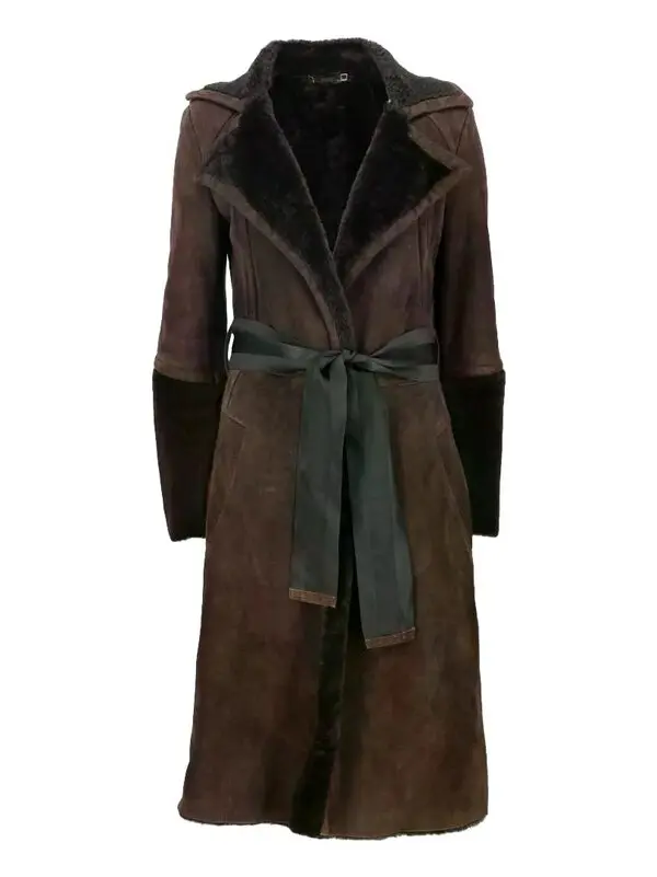 Gucci Belted Shearling Coat - Brown