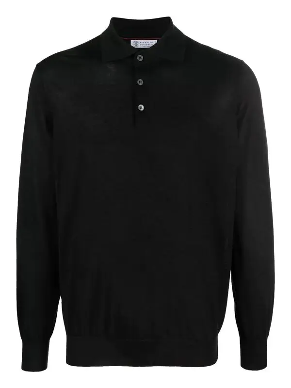 Brunello Cucinelli Button-front Long-sleeved Polo Shirt - Black