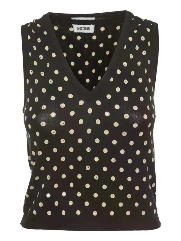 Moschino Polka Dot Knit Cardigan And V-neck Top Set - Black