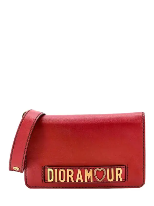 Dior Dioramour Leather Wristlet Clutch Pouch - Red