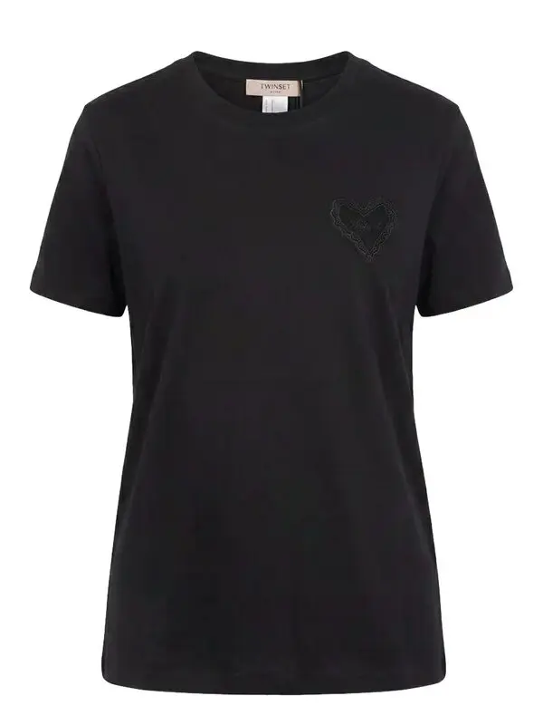 TWINSET Heart Appliqué T-shirt - Black
